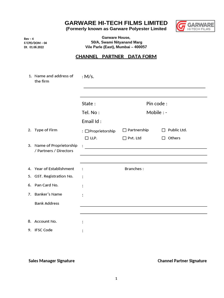 Channel Partner Form | PDF