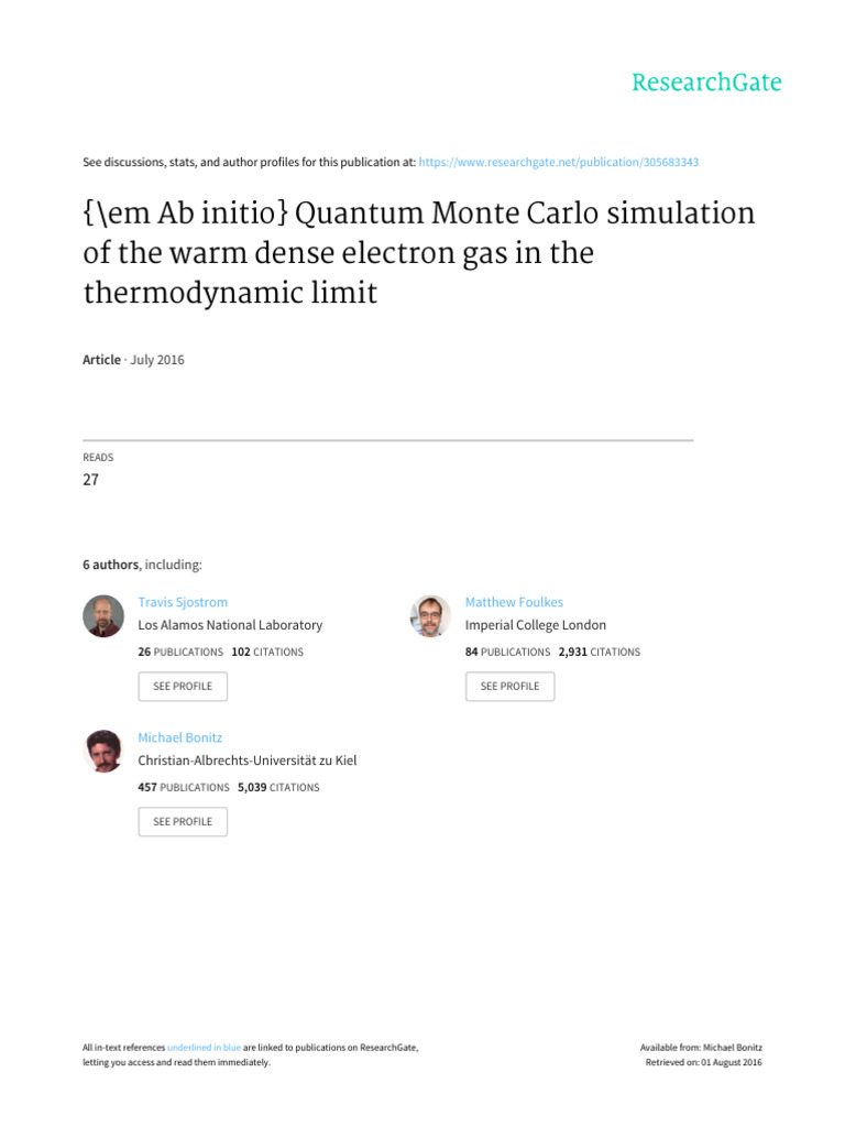 Bonitz, July 2016 | PDF | Physics | Matter
