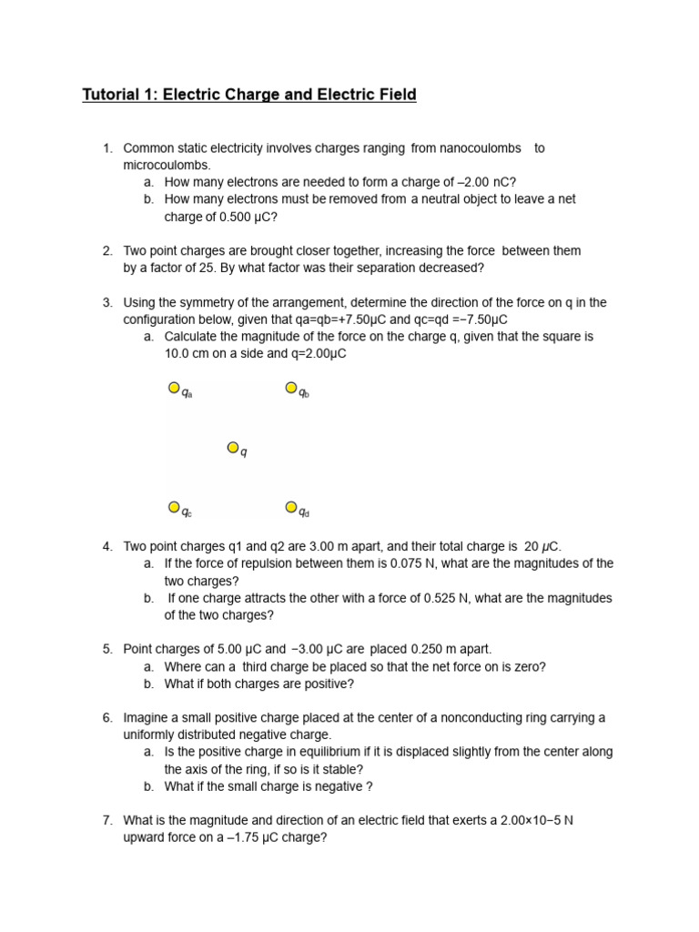 Tutorial 1 Electric and Electric Field | PDF | Force | Electric Field