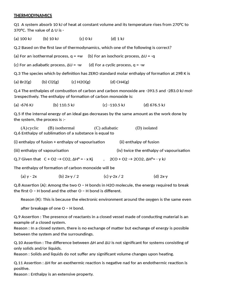 Thermodynamics Autumnbreak Homework | PDF | Enthalpy | Chemical Reactions