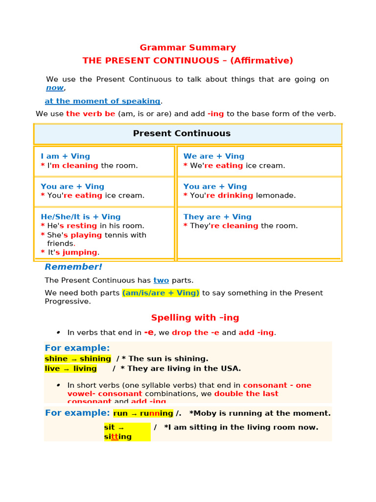 Present Continuous Tense Grammar Guides - 133900 | PDF | Syntax | Grammar