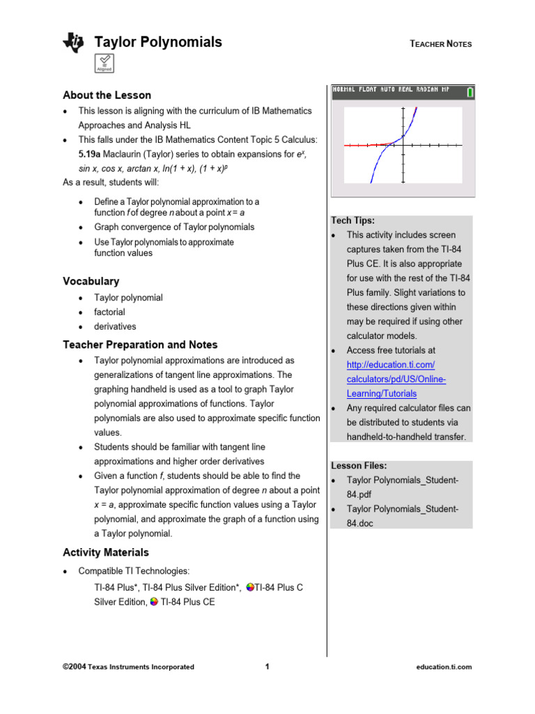 Taylor Polynomials - Teacher-84 | PDF | Polynomial | Function (Mathematics)