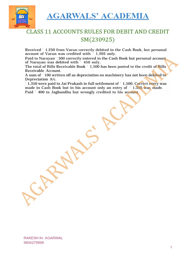 Class 11 Accounts Rectification of Errors Classwork 260925 | PDF