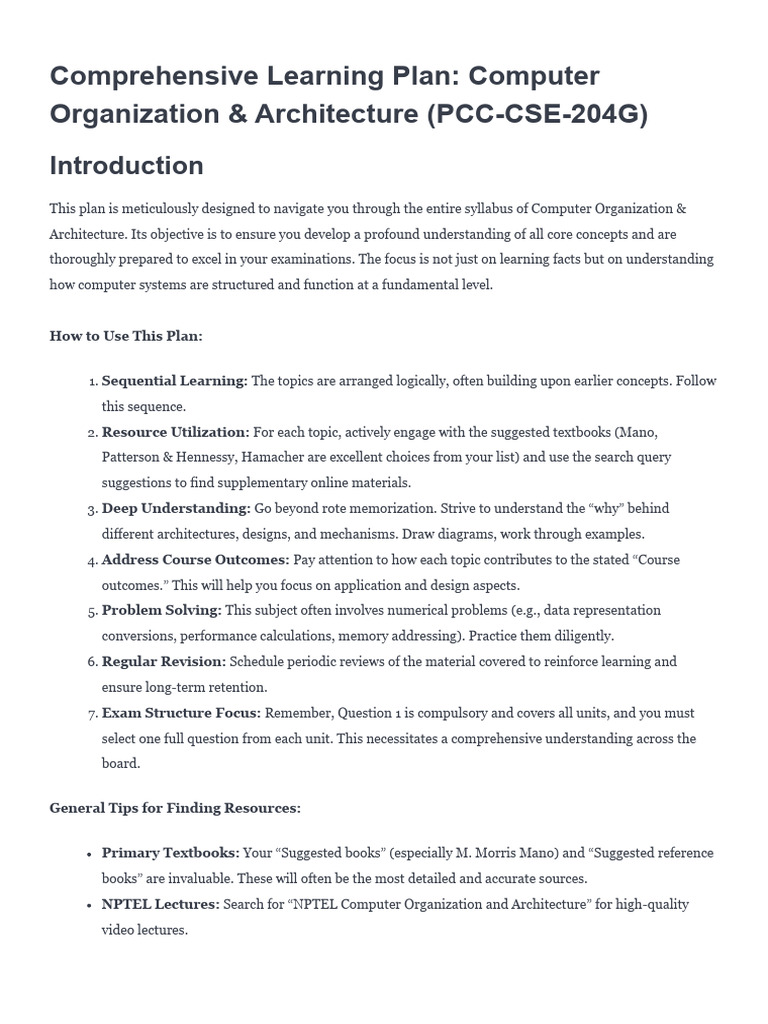 Comprehensive Learning Plan Computer Organization & Architecture (PCC-CSE-204G) | PDF | Cpu ...