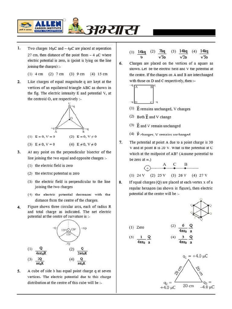 Enthu - Abhyas Sheet # 6 (Electrics Potential) | PDF