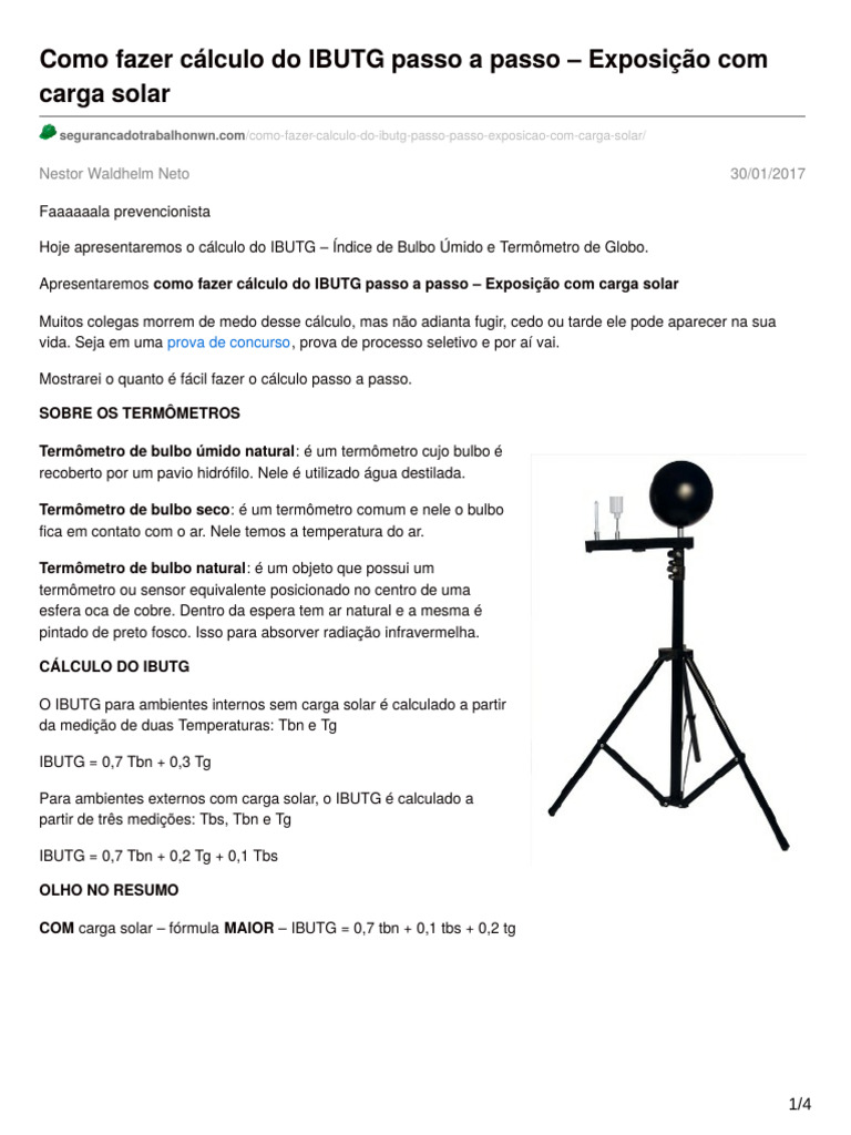 Cálculo do IBUTG Passo a Passo | PDF | Termômetro | Umidade