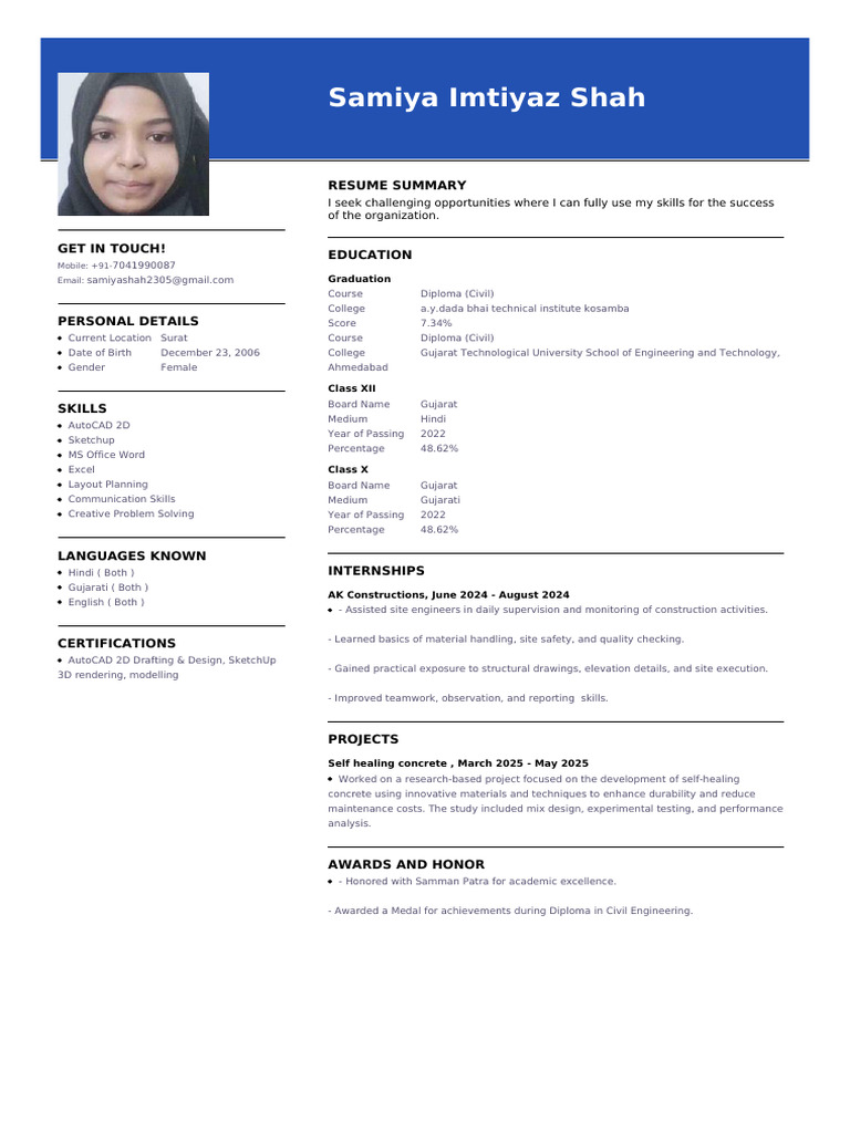Samiya_Imtiyaz_Shah_Resume-3 | PDF | Gujarat