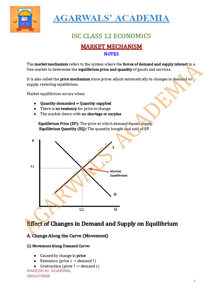 Isc Class 12 Economics Market Mechanism Notes | PDF | Economic ...