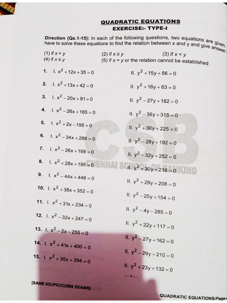 Exercise For Quadratic Equations | PDF