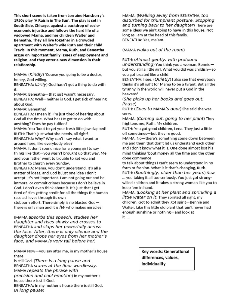 A Raisin in The Sun - Family Argument 1 | PDF