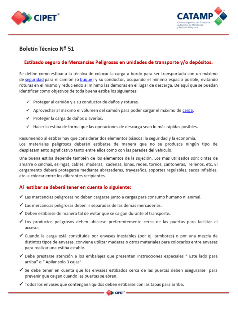 Estibado Seguro de Mercancías Peligrosas en Unidades de Transporte y o ...