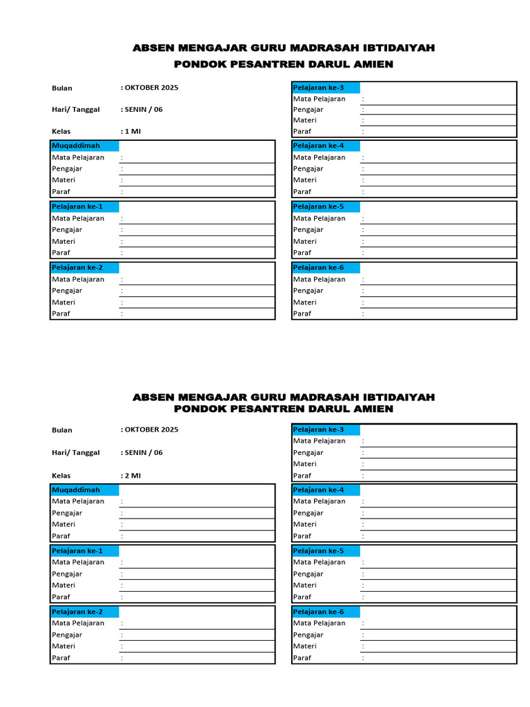 Absen Mengajar Semester Ganjil Tp. 2025-2026 | PDF