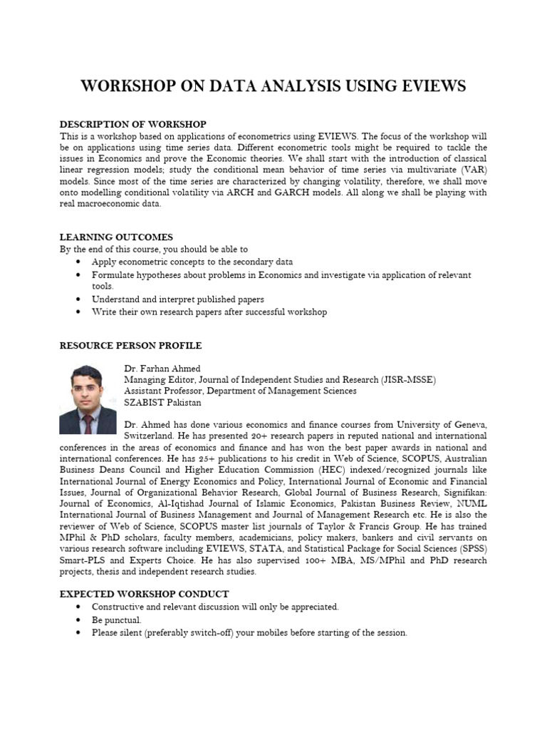 Data Analysis Workshop with EVIEWS | PDF | Time Series | Economics