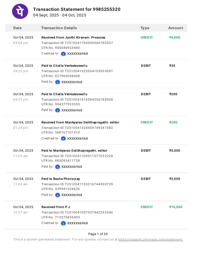 Transaction Statement for Account 9985255320 | PDF | Debit Card ...