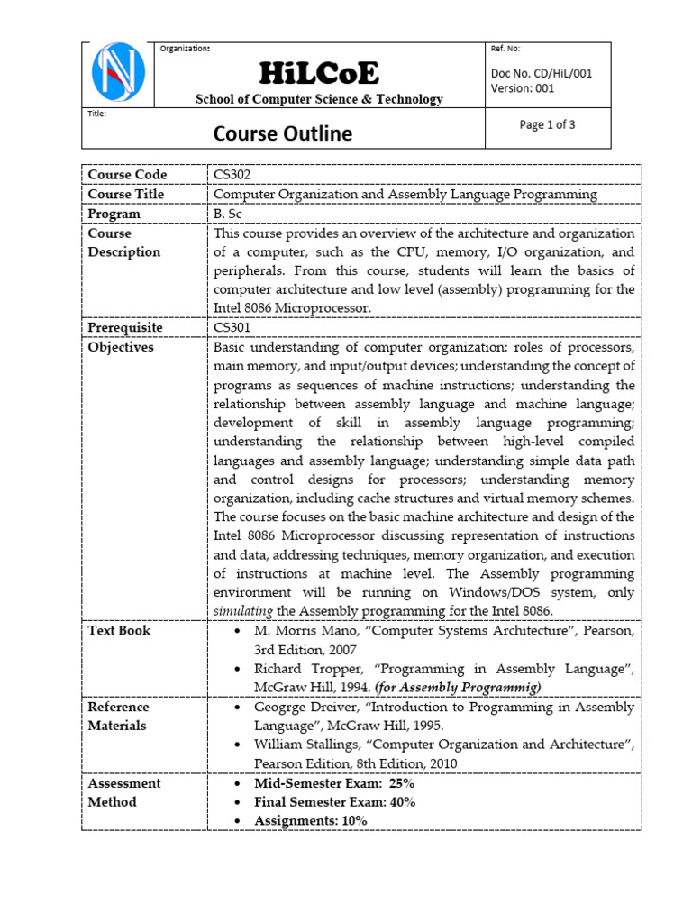 CS302 Computer Organization and Assembly Language Programming Autumn | PDF | Assembly Language ...