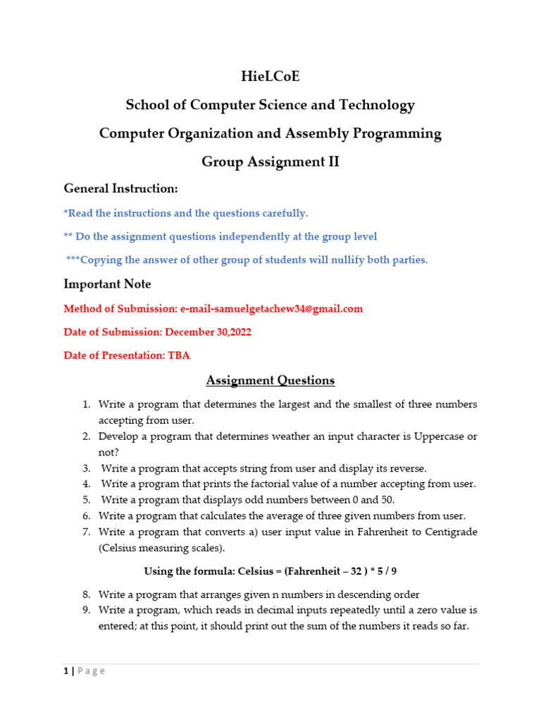 Assembly Programming Group Assignment 2 | PDF | Fahrenheit | Celsius