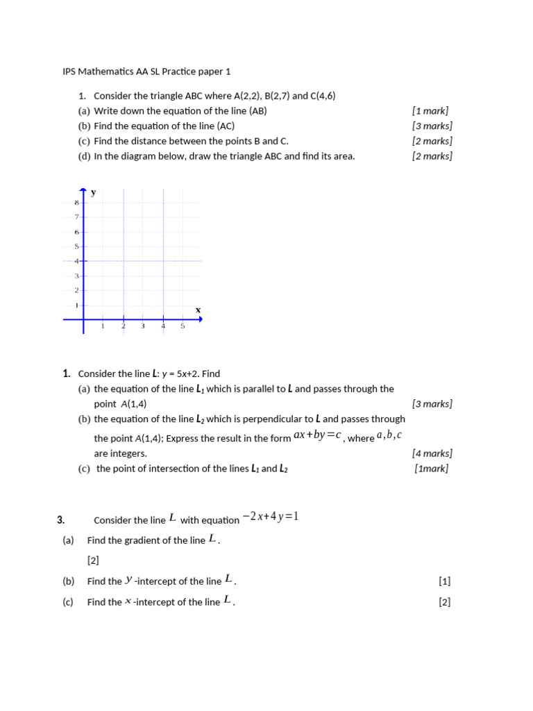 IPS Math AA SL Practice Paper 1 | PDF