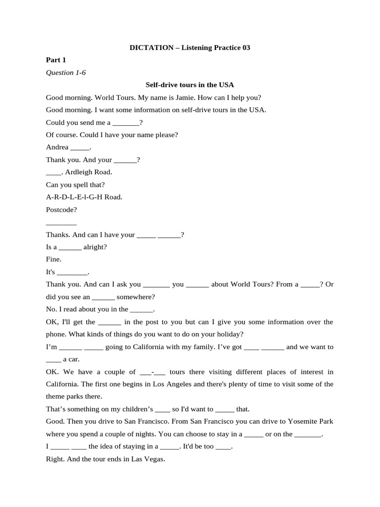 DICTATION - Listening Practice 03 | PDF