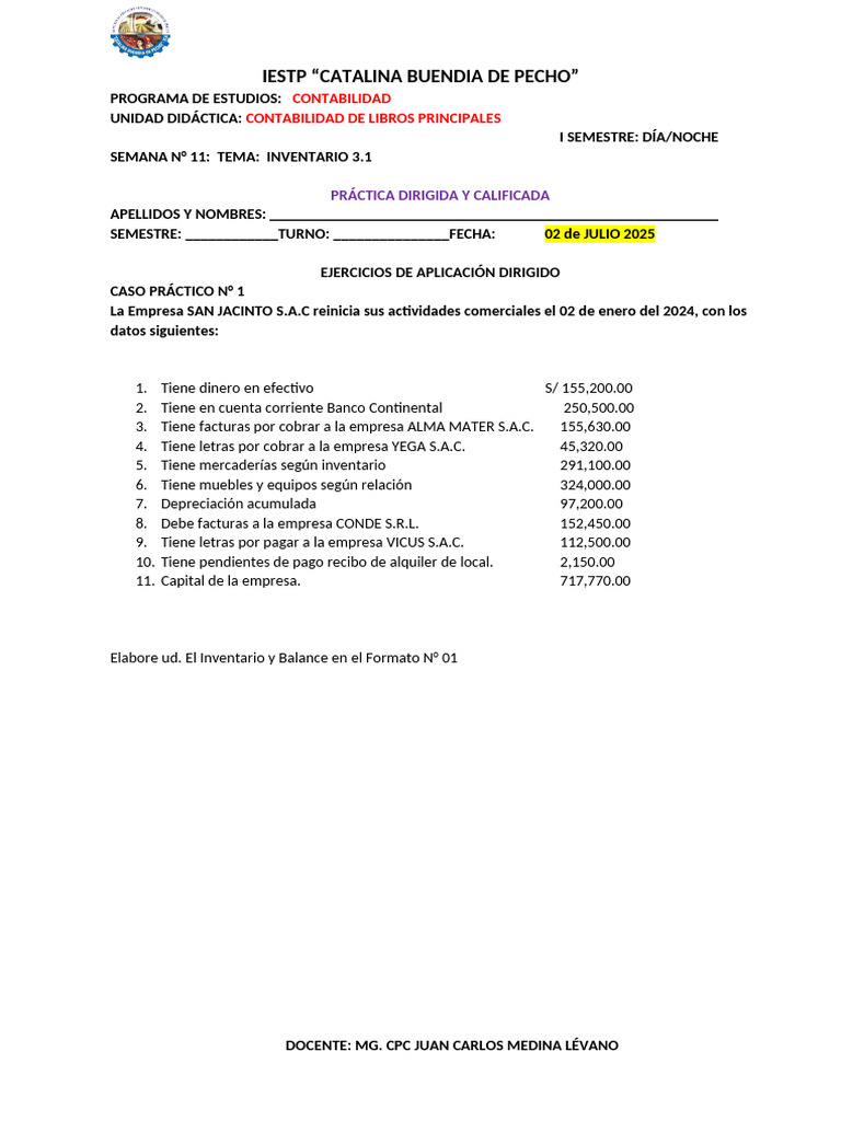 Práctica Dirigida Evaluada Inventario 3.1 | PDF