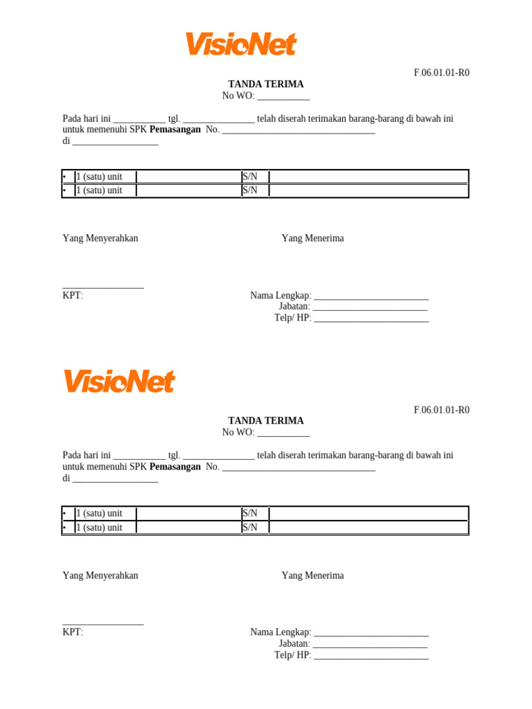 Tanda Terima Manual Pemasangan,Penarikan EDC | PDF