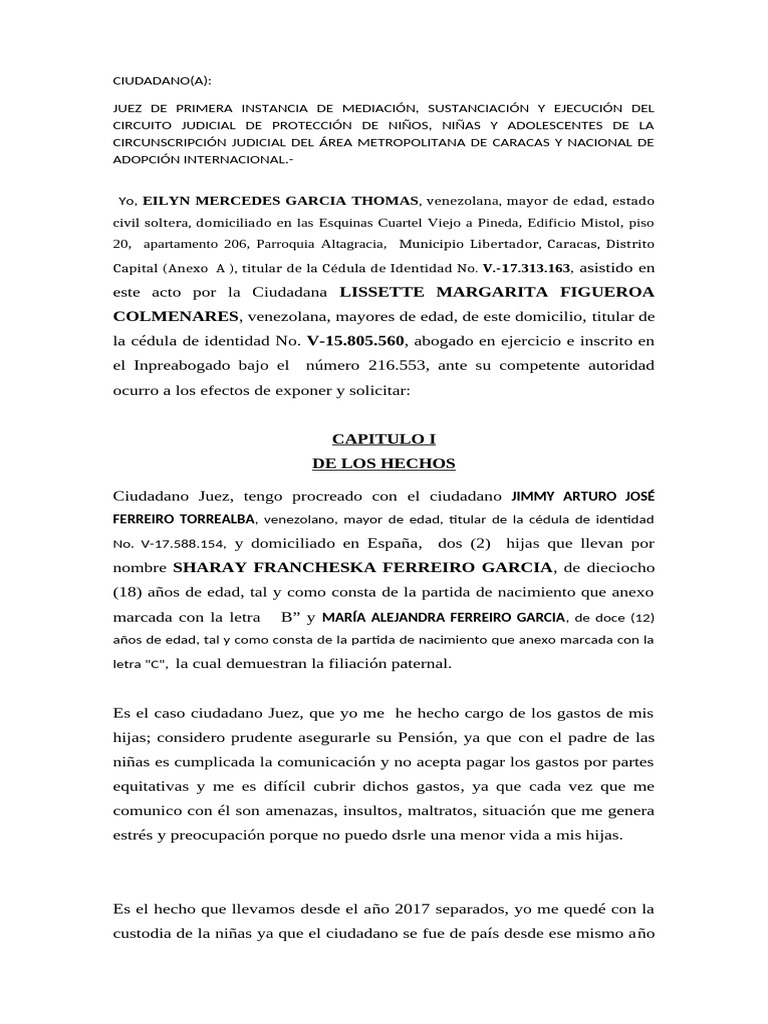 Solicitud de Manutención Infantil en Caracas | PDF