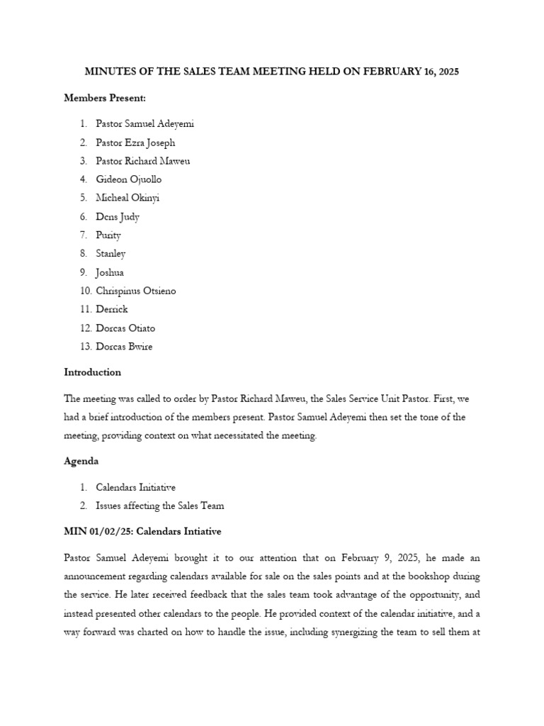 Sales Team Meeting Minutes - Feb 2025 | PDF