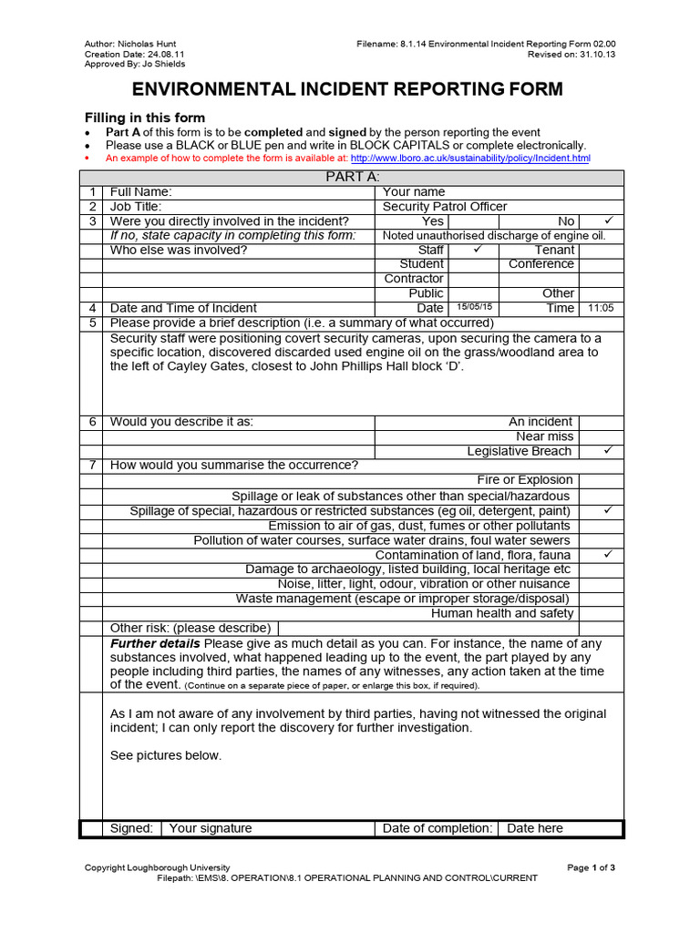 Environmental Incident Reporting Form | PDF | Environmental Issues ...