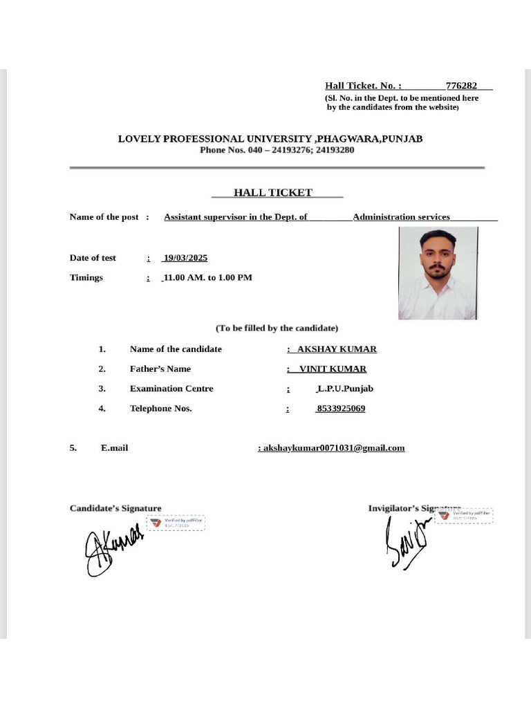 Admit Card LPU | PDF