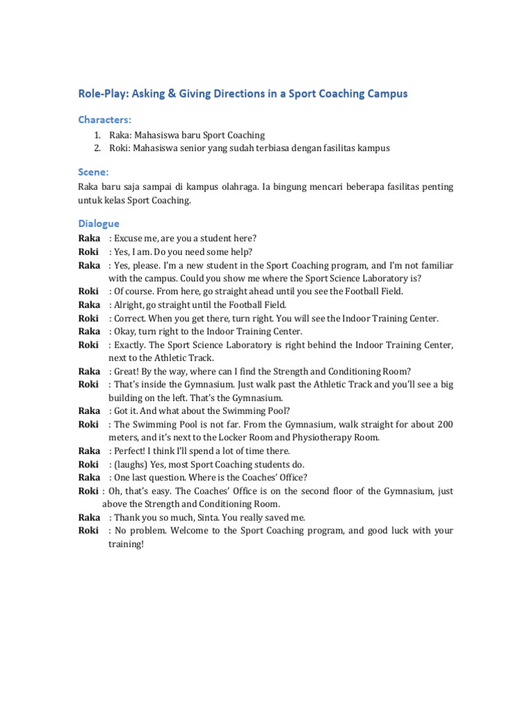 Role Play Asking Directions Sport Coaching | PDF