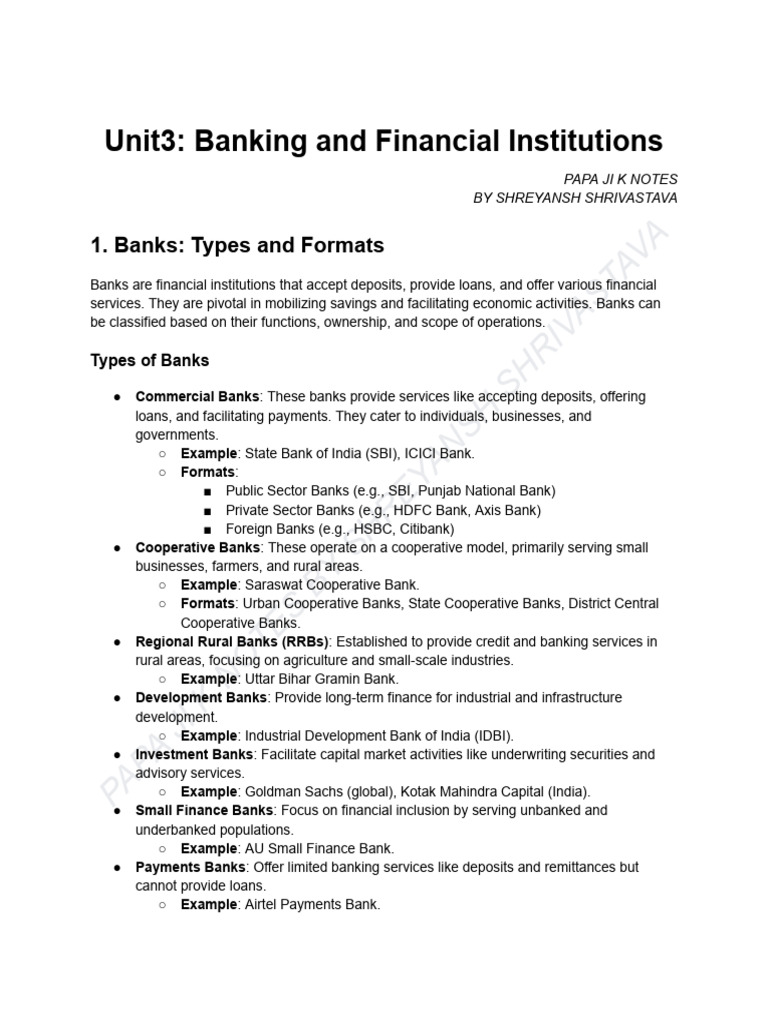 Unit3 - Banking and Financial Institutions | PDF | Reserve Bank Of ...