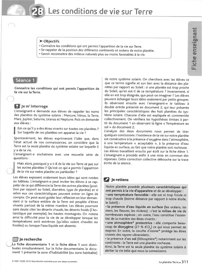 Les Conditions de Vie Sur Terre | PDF