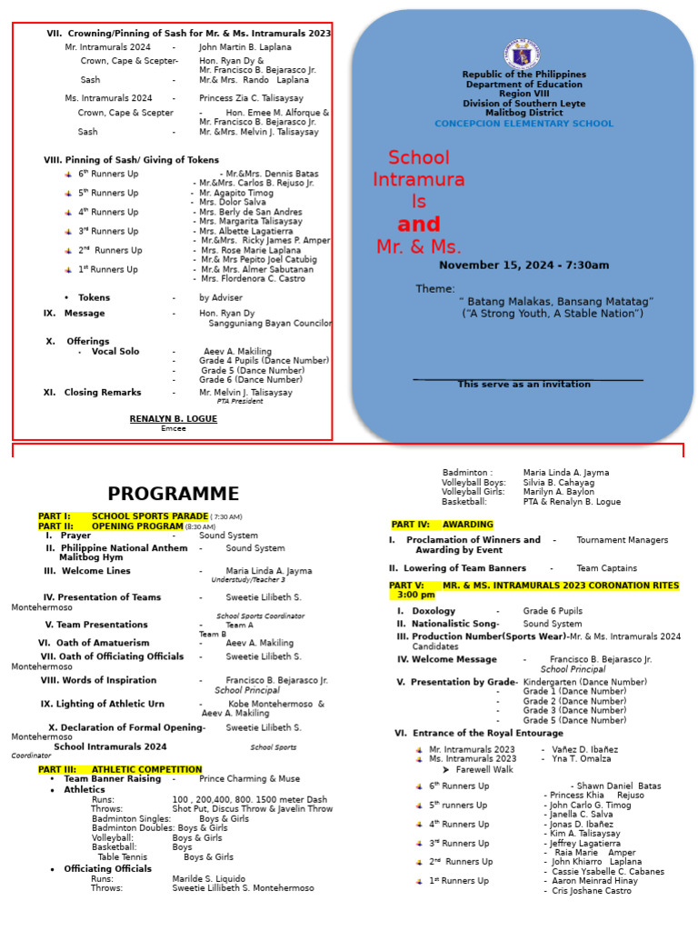 Intramurals 2024 Program Invitation | PDF | Games Of Physical Skill ...