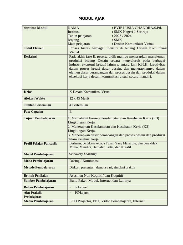 Modul Ajar DKV Elemen 2 2023-2024 | PDF