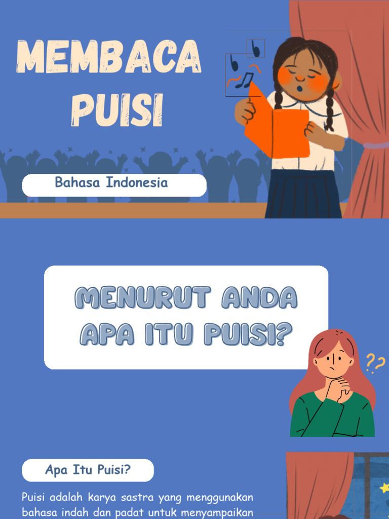 Teks Puisi Presentasi Materi Biru Putih Ilustratif Ceria | PDF