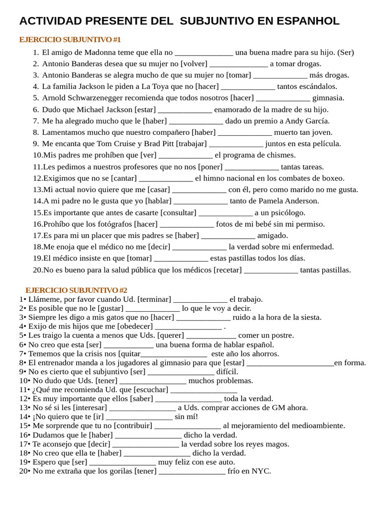 Actividad Presente Del Subjuntivo en Espanhol | PDF