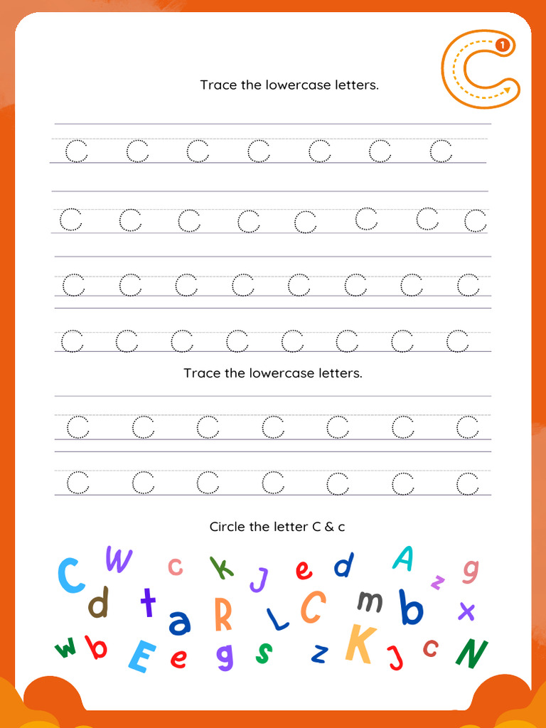 Tracing Letter C For Carrot Worksheet in Orange Fun Illustrative Style ...
