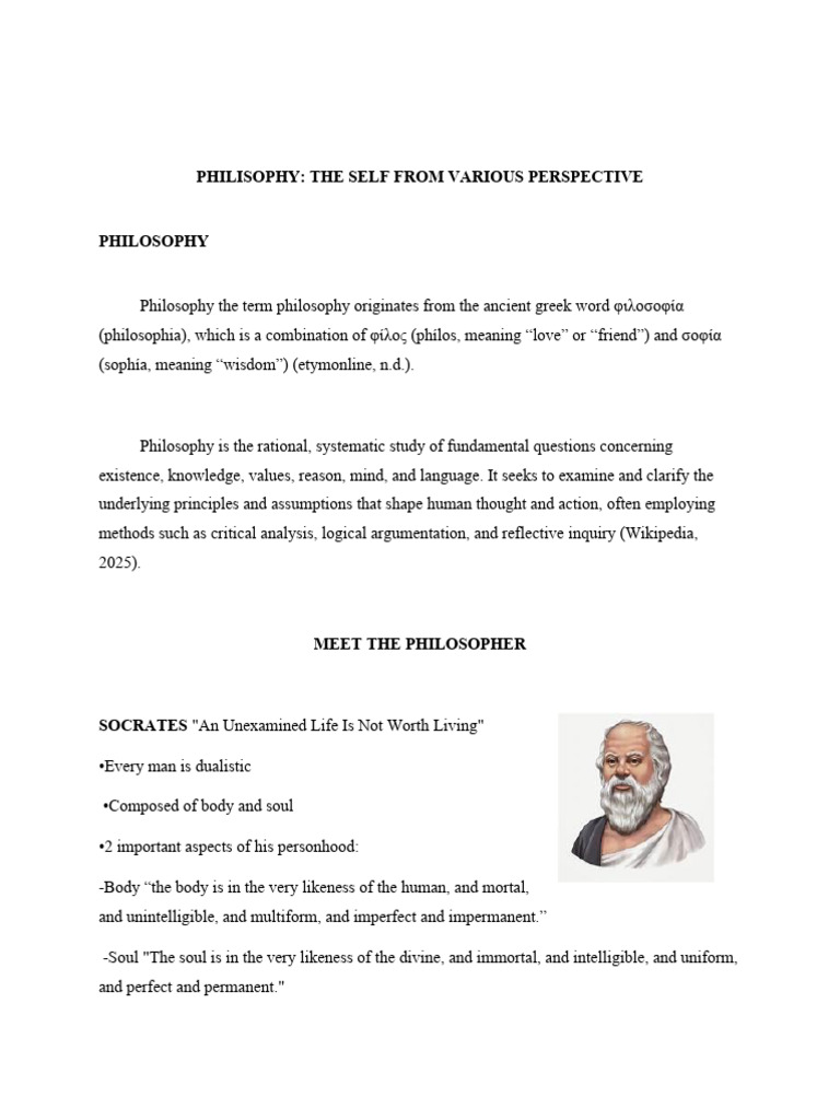 Philisophy The Self From Various Perspective Handout | PDF | Soul ...