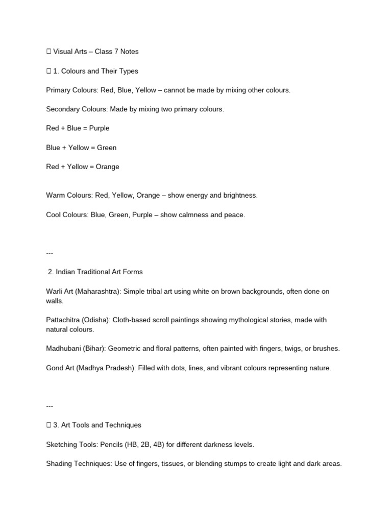 Class 7 Visual Arts Notes Guide | PDF