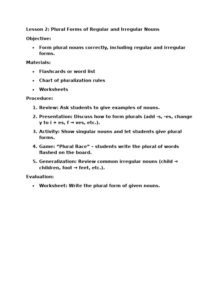 Lesson 2 Plural Forms of Regular and Irregular Nouns | PDF