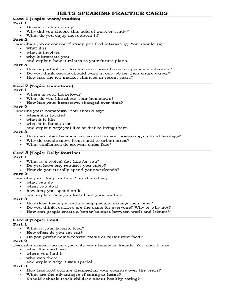 IELTS Speaking Practice Topics Cards | PDF | Communication | Fashion