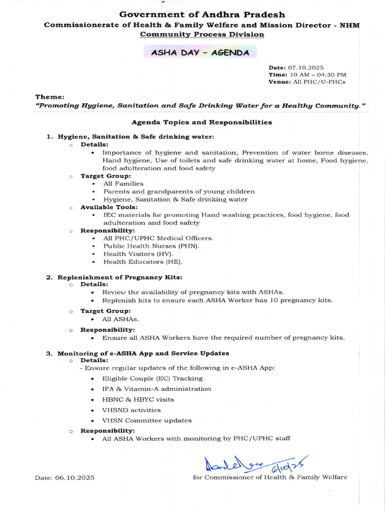 ASHA Day 2025 Agenda and Schedule | PDF | Hygiene | Sanitation