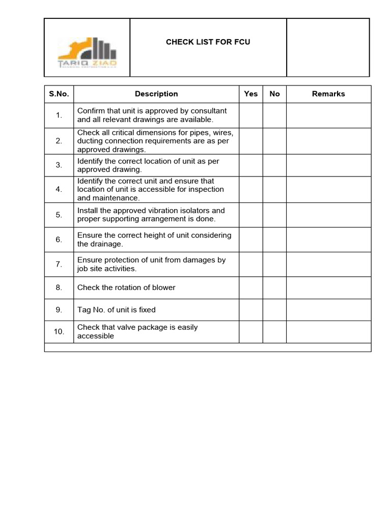 Fcu Checklist | PDF