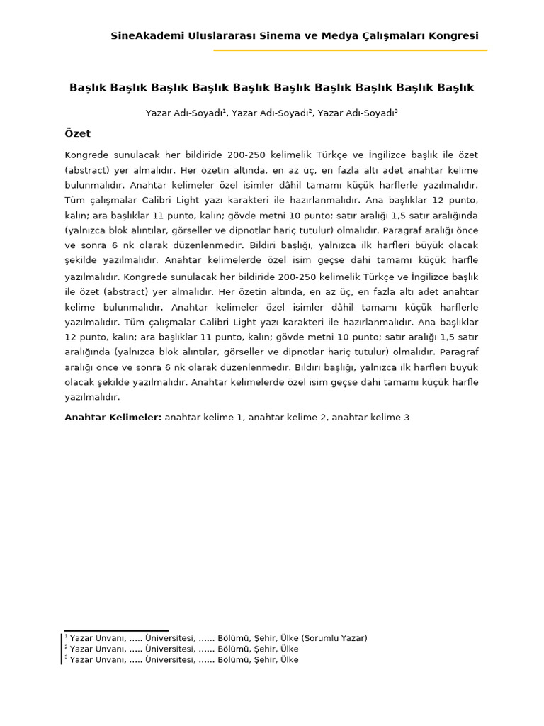 SineAkademi Ozet Bildiri Sablonu | PDF