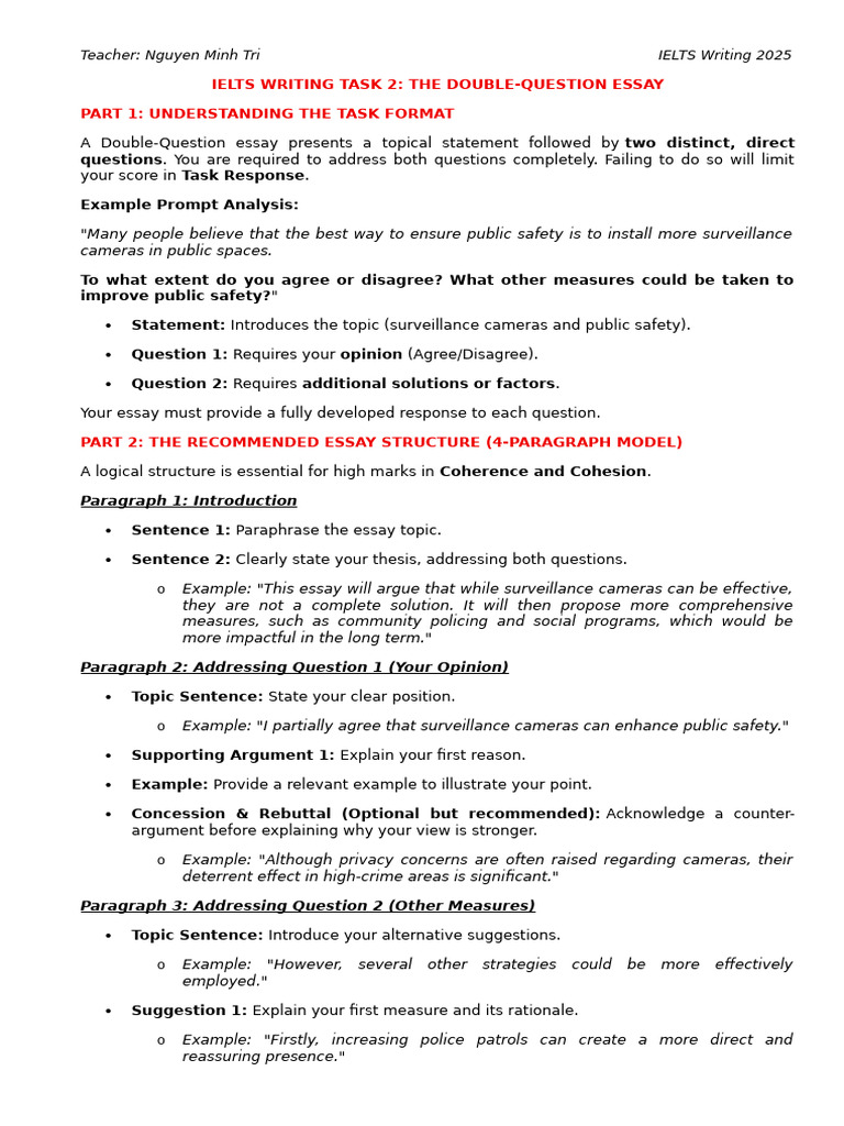 Handout On Double-Question Essay | PDF | Essays | Argument