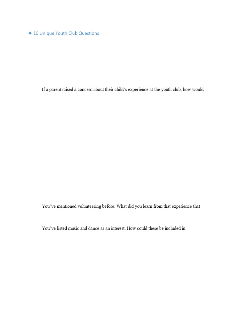 Engaging Questions for Youth Club Interviews | PDF