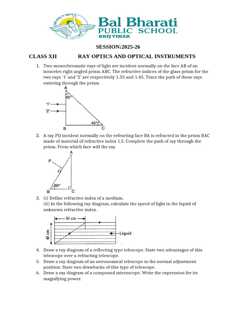 Ray Optics and Optical Instruments Guide | PDF | Refractive Index | Optics