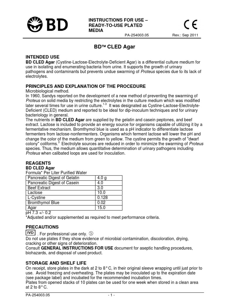 CLED | PDF | Growth Medium | Colony Forming Unit