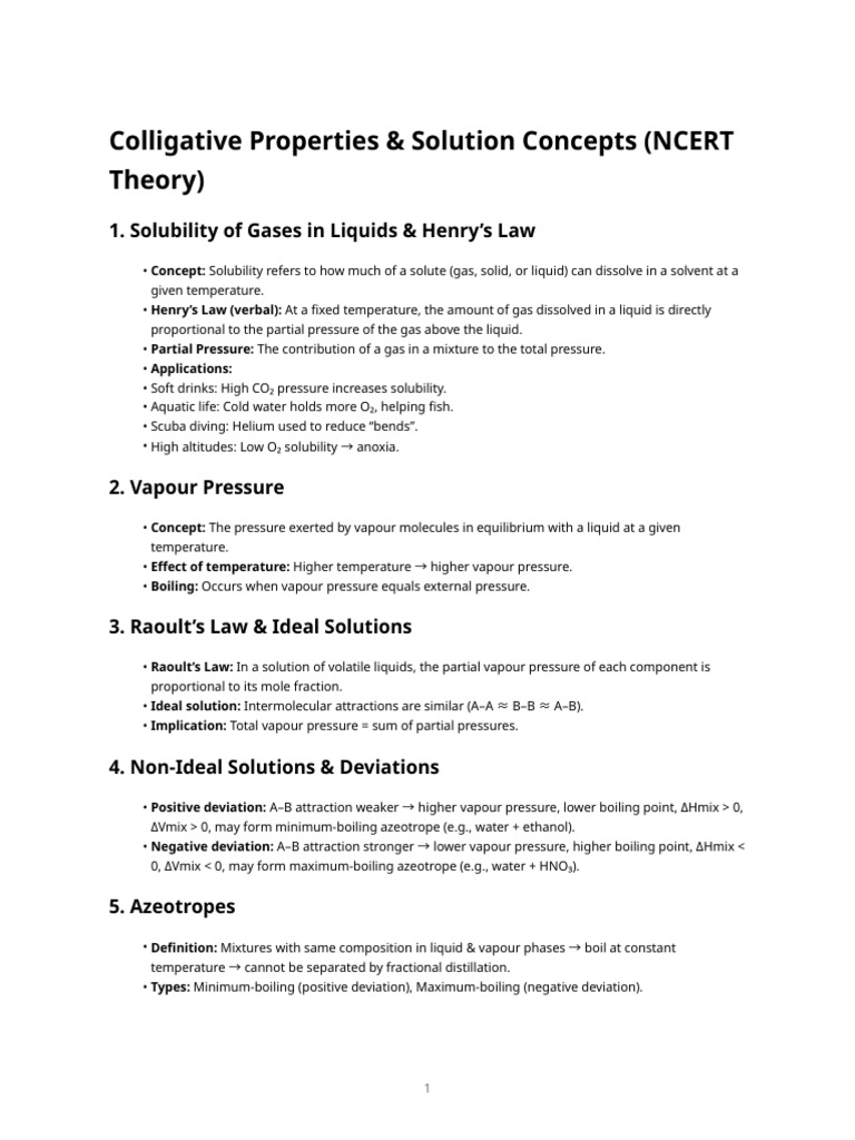 Colligative Properties Ncert | PDF | Vapor | Gases