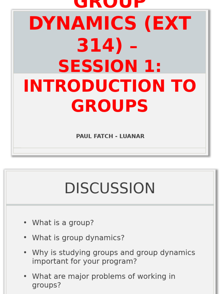 Session 1 Group Dynamics Introduction To Groups | PDF | Psychology ...