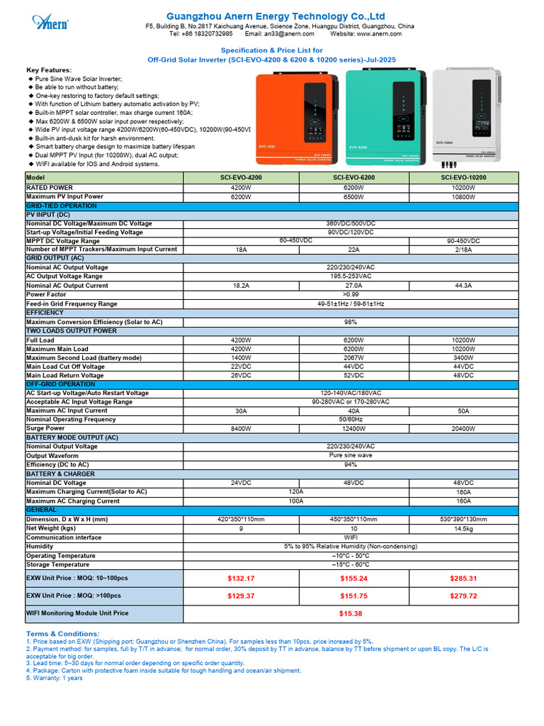 Quotation Off-Grid Solar Hybrid Inverter 1.6 10KW (EVO) - Anern25080715 ...